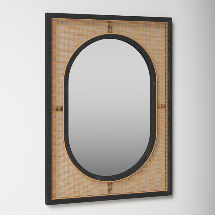 AllModern Nela Wood And Rattan Flat Wall Mirror | Wayfair